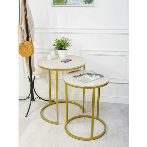 Стол кофейный журнальный, столик двойной круглый высокий, комплект столиков