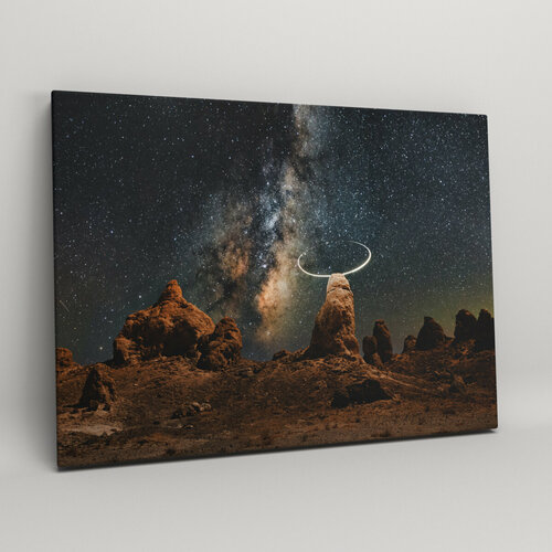Картина на холсте (интерьерный постер) "Млечный путь в пустыне" космос, природа, с деревянным подрамником, размер 40x30 см