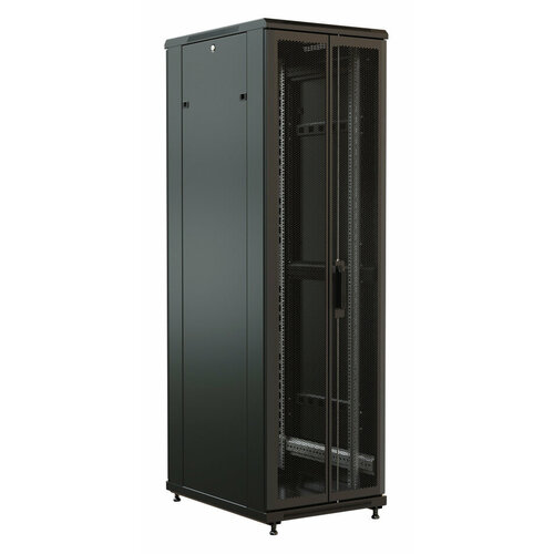 WRline Шкаф напольный 19-дюймовый, 22U, 1166x600x800 мм , передняя и задняя распашные перфорированные двери (75%), цвет черный (RAL 9004) (разобранный)