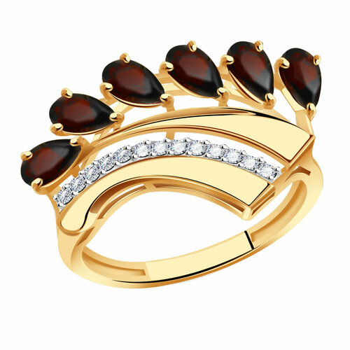 Кольцо Diamant online, золото, 585 проба, фианит, гранат, размер 20.5, красный