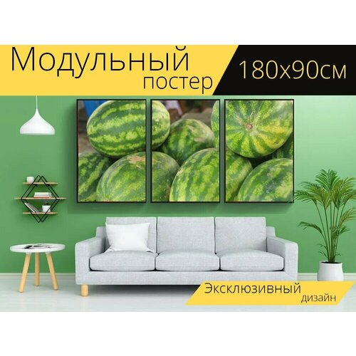 Модульный постер "Арбузы, фрукты, свежий" 180 x 90 см. для интерьера
