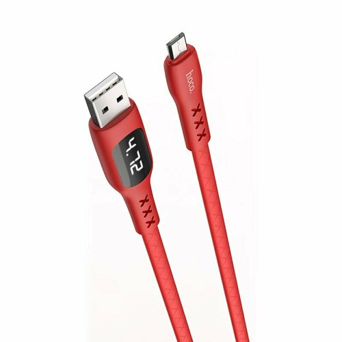 Кабель MicroUSB to USB HOCO S6m Sentinel с дисплеем (ток, таймер, вольтаж) Micro-USB (красный)