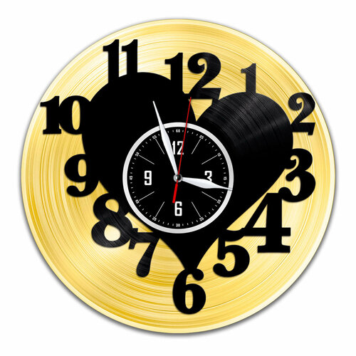 Сердце - настенные часы из виниловой пластинки (с золотой подложкой)