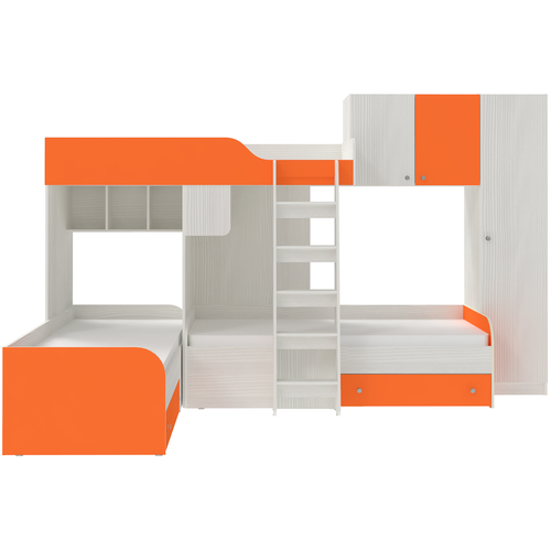 Кровать чердак Трио 2 Белое Дерево Оранжевый