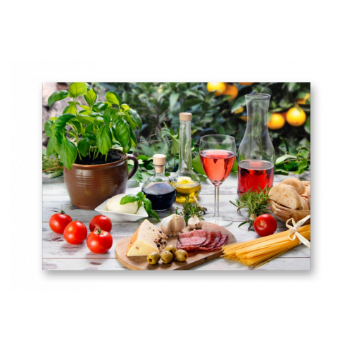 Картина на стекле | Diva Kartina | Еда. Вино томаты сыр | 60X42 см | Интерьерный постер