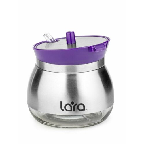 LR08-34 Violet LARA Сахарница с дозатором (фиолет) 300мл, ложечка В подарок, стекло, сталь