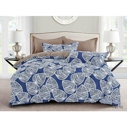 Комплект сатинового постельного белья 642-SL Cleo (синий-коричневый), 2,0 спальный (наволочки 70x70)