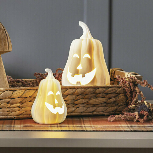 Декоративные фигуры со светодиодной подсветкой "Тыквы белые", 2 штуки