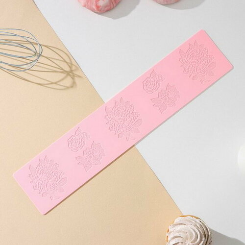 Силиконовый коврик для айсинга "Розы", 37.5x8x0.1 см, цвет розовый