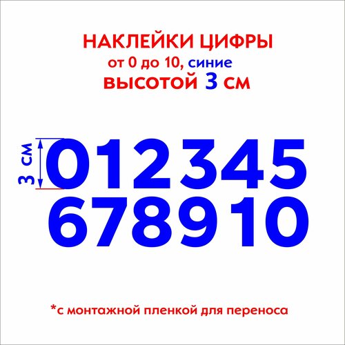 Наклейки цифры (стикеры), наклейка на авто набор цифр, синие, 3 см