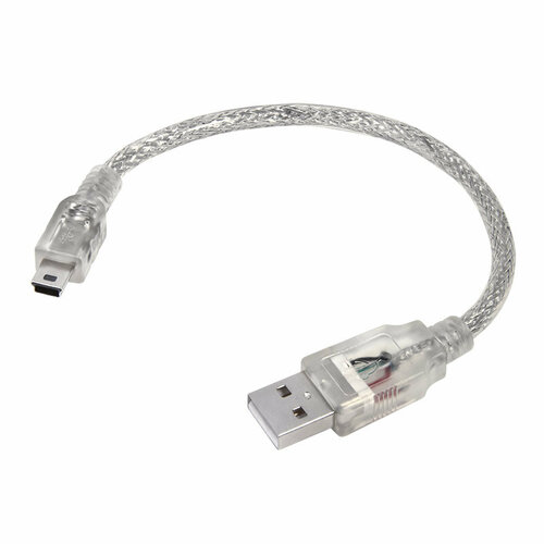 Кабель GCR 0.15m USB 2.0, AM/mini 5P, прозрачный, 28/28 AWG, экран, армированный, морозостойкий, -UM1M5P-BB2S-0.15m