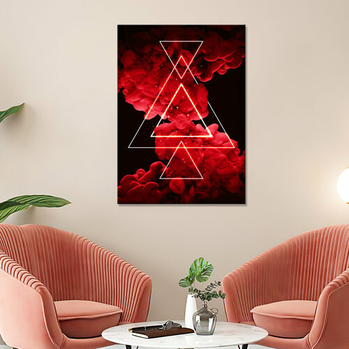 Интерьерная картина на холсте/постер на стену/ Красный дым треугольники 30х40