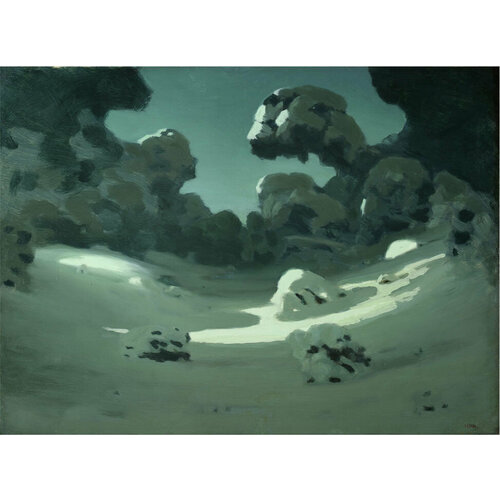 "Пятна лунного света в лесу. Зима", Куинджи А. И, картина для интерьера (репродукция) (65х48 см / на подрамнике)