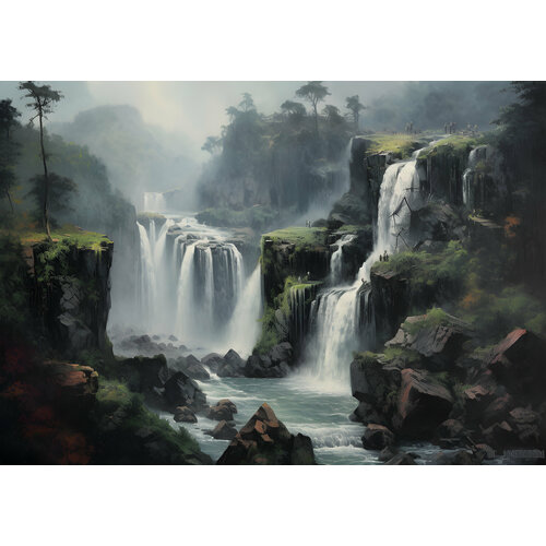 Постер - "Шумные водопады рек"на самоклеющейся / А3 / в тубусе без рамы