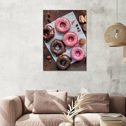 Картина/Картина на холсте для интерьера/Картина на стену/Картина для кухни/ - Пончики в шоколадной и фруктовой глазури 40х60