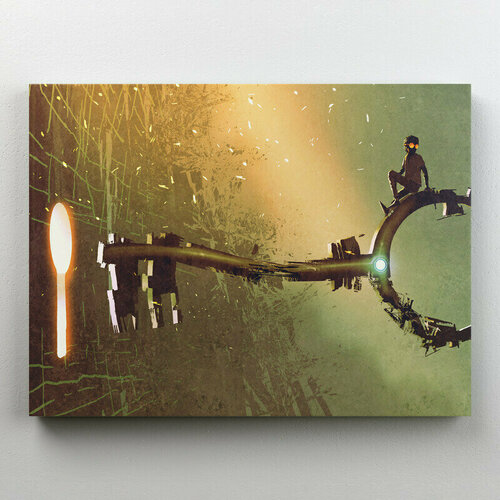 Интерьерная картина на холсте "Стимпанк - мальчик на большом ключе" размер 40x30 см