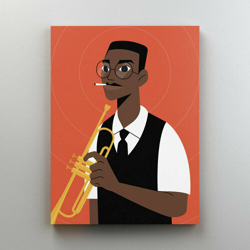 Интерьерная картина на холсте "Винтажный постер - джазовый музыкант" размер 22x30 см