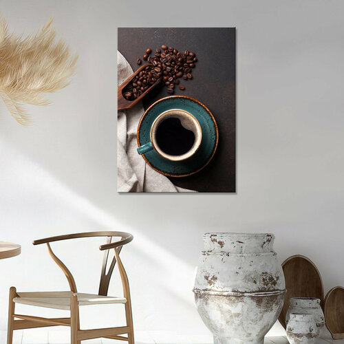 Картина/Картина на холсте для интерьера/Картина на стену/Картина для кухни/ - Чашка кофе на тёмном фоне (2) 30х40