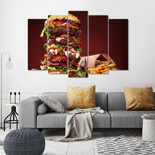 Модульная картина/Модульная картина на холсте/Модульная картина в подарок/гигантский бургер-giant burger 150х100