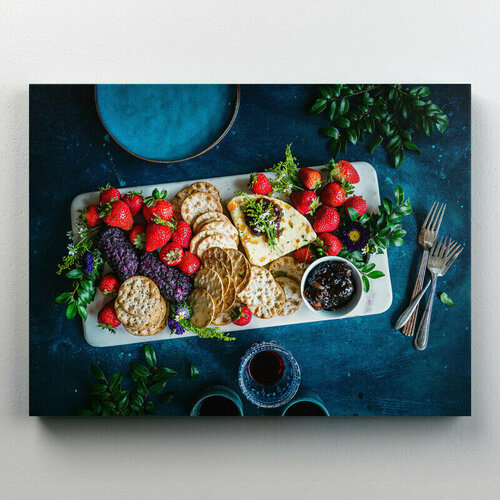 Интерьерная картина на холсте "Нарезка для вина" для кухни, кафе и ресторанов, размер 30x22 см