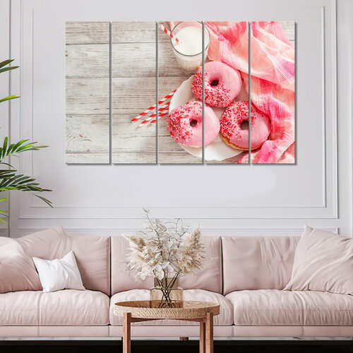 Модульная картина/Модульная картина на холсте/Модульная картина в подарок/Pink-glazed doughnuts - Пончики в розовой глазури 150х100