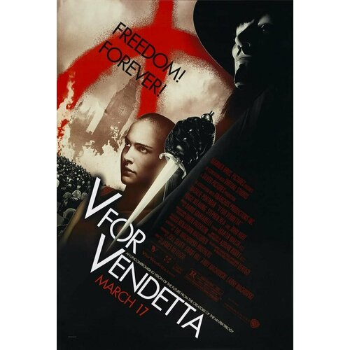 Плакат, постер на холсте V значит Вендетта (V for Vendetta, 2006г). Размер 21 х 30 см