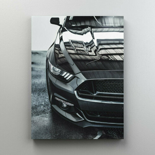 Интерьерная картина на холсте "Черный Форд Мустанг Шелби ГТ - Ford Mustang Shelby GT" размер 22x30 см