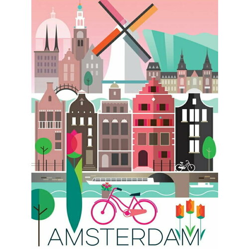 Плакат, постер на холсте Amsterdam/Амстердам/искусство/арт/абстракция/творчество. Размер 60 х 84 см