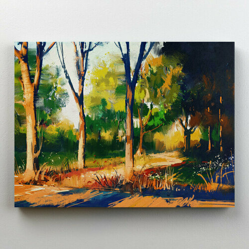 Интерьерная картина на холсте "Деревья в солнечном свете - масляная живопись" размер 60x45 см