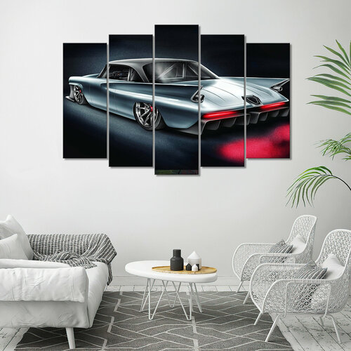 Модульная картина/Модульная картина на холсте/Модульная картина в подарок/ Серая машина/Grey car 150х100