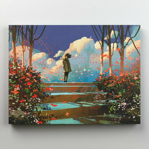 Интерьерная картина на холсте "Девушка стоит в саду роз" размер 40x30 см