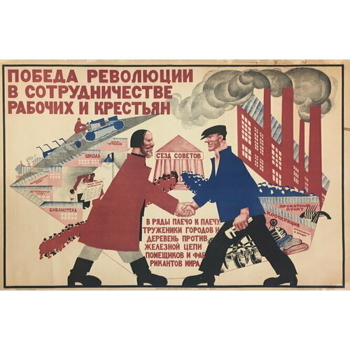Плакат, постер на бумаге Победа революции в сотрудничестве рабочих и крестьян/Черемных М. М/1925. Размер 21 х 30 см
