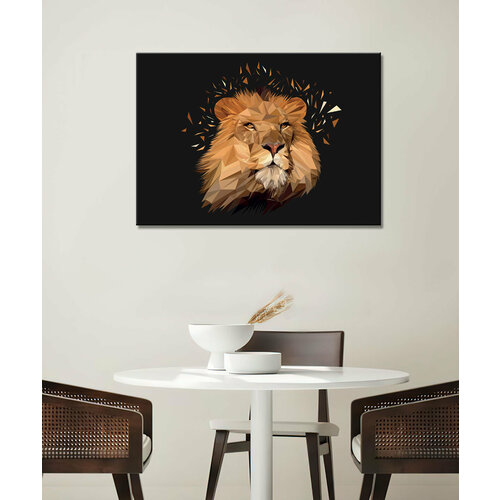 Картина - Лев, лев арт, лев царь зверей, голова льва, лев полигональный (9) 50х70