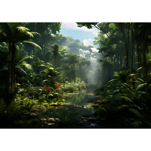 Постер - "Густые тропические леса"на холсте / А4 / в тубусе без рамы