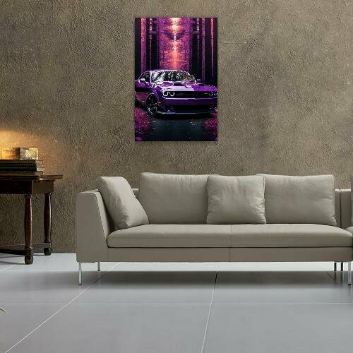 Картина на холсте 40x60 Альянс Лес "Додж, автомобиль, фиолетовый 1" на подрамнике / интерьер/ декор
