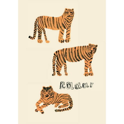 Плакат, постер на холсте тигры. Размер 30 х 42 см