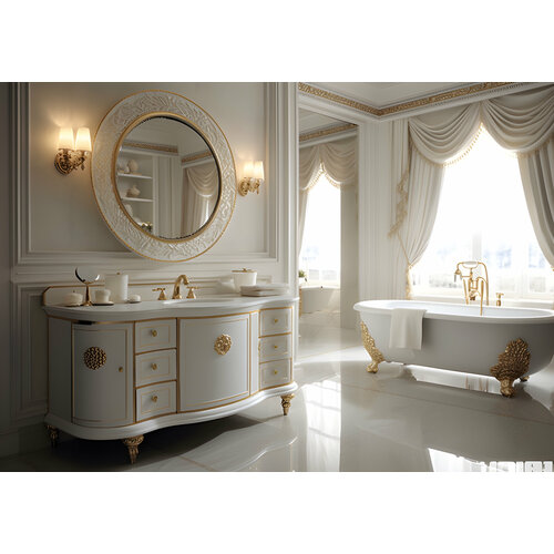 Постер - "Мебель для ванной комнаты (раковина зеркало шкафчики)"на плотной бумаге / А1 / в тубусе без рамы