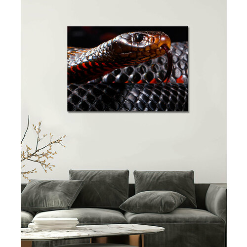 Картина - змея, чёрная мамба, чёрная змея, ядовитая змея, большая змея, кожа змеи (3) 60х80