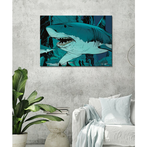 Картина - Акула, акула арт, акула рисунок, мегалодон (1) 20х30