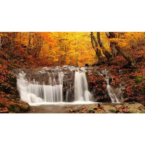 Картина на холсте 60x110 Альянс Лес "Осень Листья Камни Природа Лес" на подрамнике / интерьер/ декор