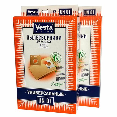 Мешки-пылесборники для пылесоса Vesta filter UN01 бумажные 2 упаковки 8 штук и 2 фильтра