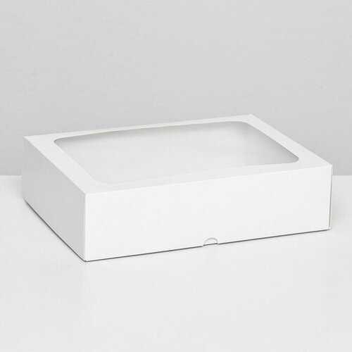 Коробка складная, крышка-дно, с окном, белый, 25 х 18 х 6,5 см, 5 шт