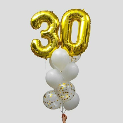 Фонтан из шаров «30 лет», с конфетти, латекс, фольга,14 шт. (комплект из 3 шт)