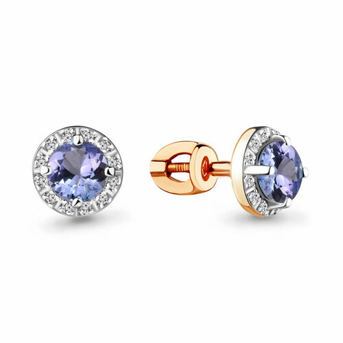 Серьги пусеты Diamant online, золото, 585 проба, танзанит, бриллиант, длина 0.8 см, голубой