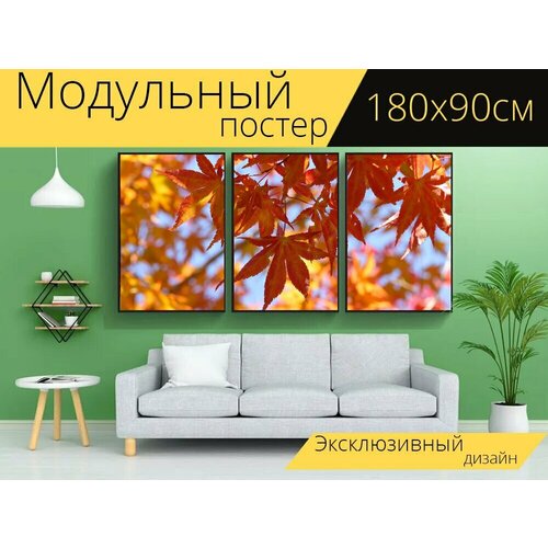 Модульный постер "Осень, осенние листья, лист" 180 x 90 см. для интерьера
