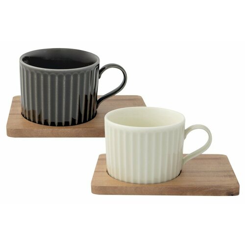 Набор из 2-х чашек для чая Время отдыха, чёрная и светло-оливковая, 0,25 л (Easy Life)