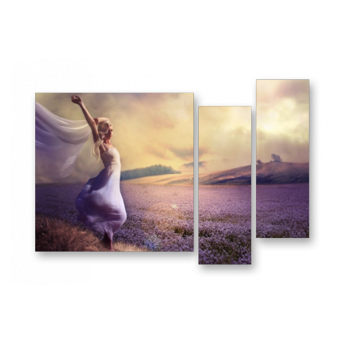 Модульная картина на холсте | Diva Kartina | Цветы. Девушка на лавандовом поле | 70X49 см