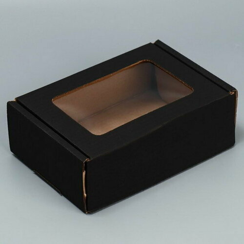Коробка подарочная сборная с окном, упаковка, "Черный"24х8х16 см, 5 шт.