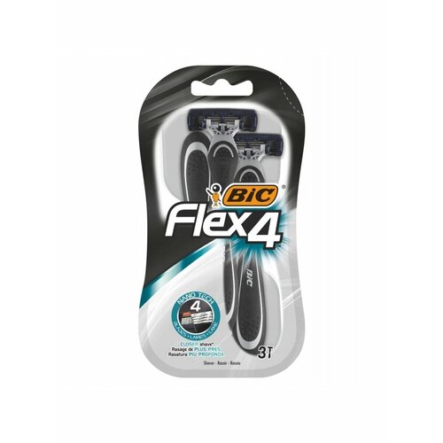 BIC бритва одноразовая 4 лезвия , увлажняющая полоска с алоэ вера BIC FLEX 4 уп 3шт