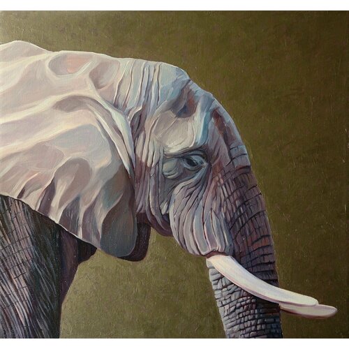 Картина маслом ручной работы "Слон на золотом фоне", хлопковый холст 60х60 см, для интерьера, мастихином